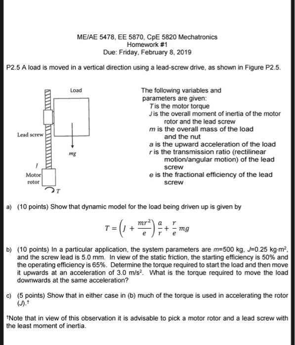 MEIAE 5478, EE 5870, CpE 5820 Mechatronics Homework | Chegg.com
