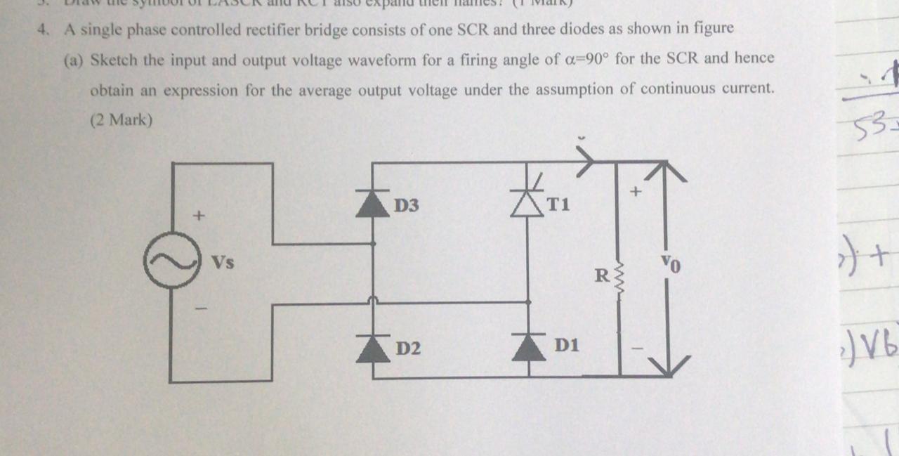 Solved 4. A single phase controlled rectifier bridge | Chegg.com