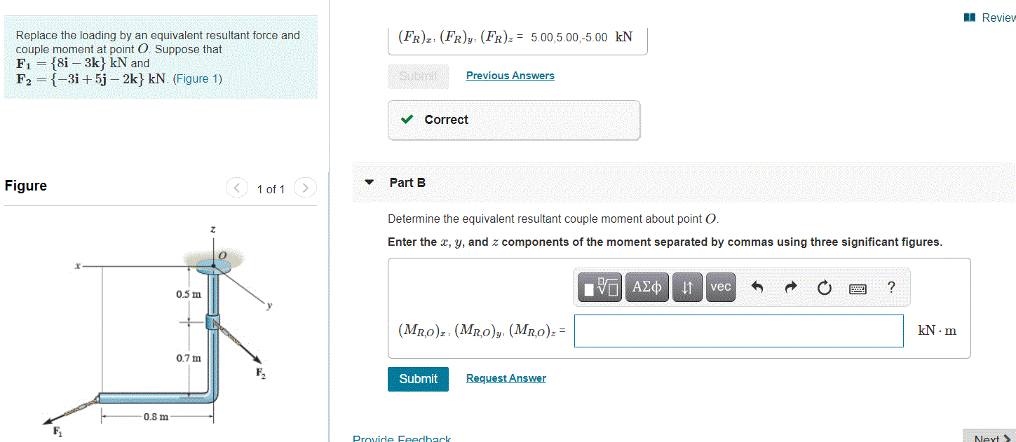 Solved Reviev (FR).: (FR)y: (FR)z = 5.00,5.00,-5.00 KN | Chegg.com