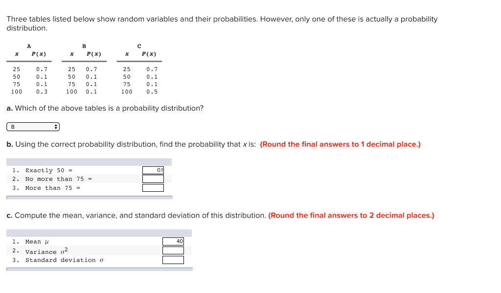 Solved Three tables listed below show random variables and | Chegg.com