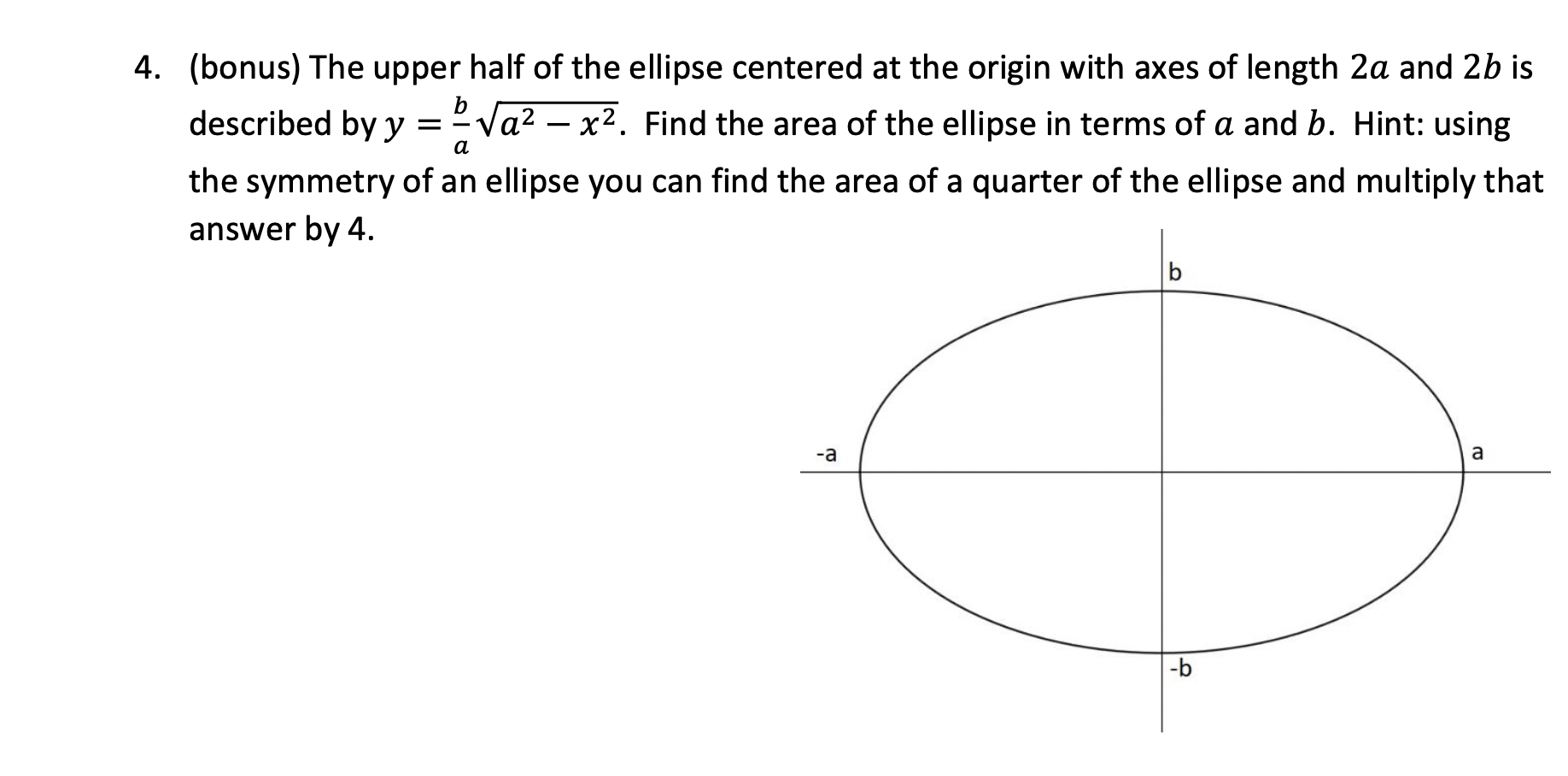 Solved 4. (bonus) The upper half of the ellipse centered at | Chegg.com