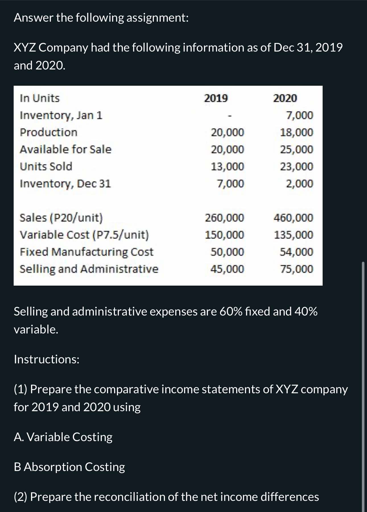 Solved Answer the following assignment:XYZ Company had the | Chegg.com