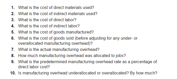 Solved 1. What is the cost of direct materials used? 2. What | Chegg.com