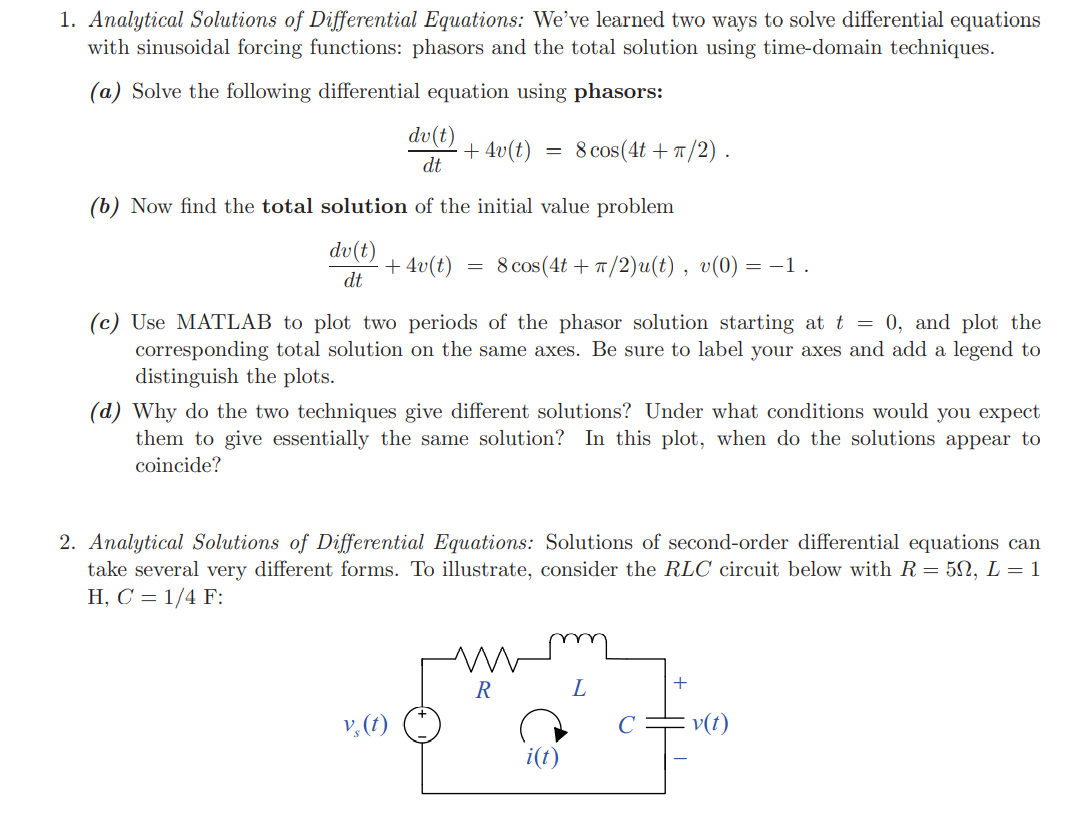 1. Analytical Solutions of Differential Equations: | Chegg.com
