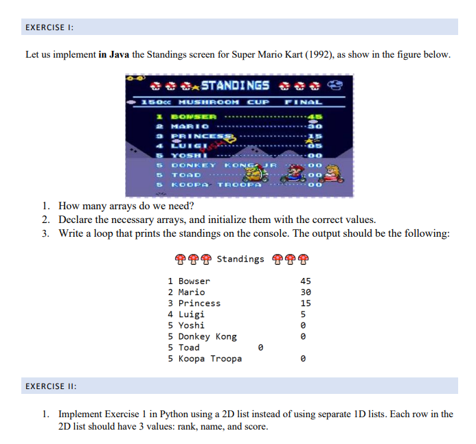Solved Let us implement in Java the Standings screen for | Chegg.com