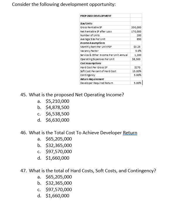 Consider the following development opportunity: | Chegg.com