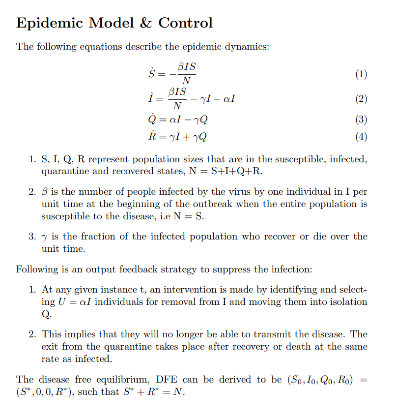 Solved Epidemic Model & Control The following equations | Chegg.com