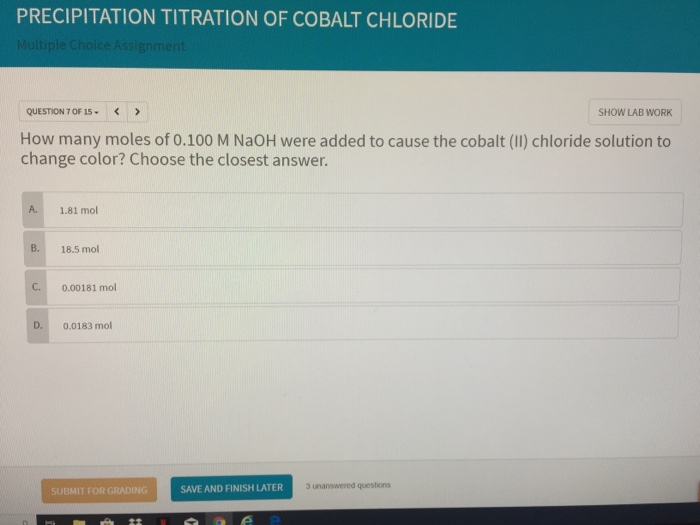 Solved PRECIPITATION TITRATION OF COBALT CHLORIDE QUESTION 7 | Chegg.com