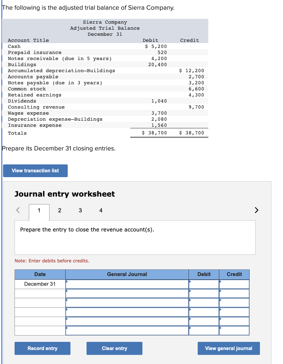 Solved The following is the adjusted trial balance of Sierra | Chegg.com