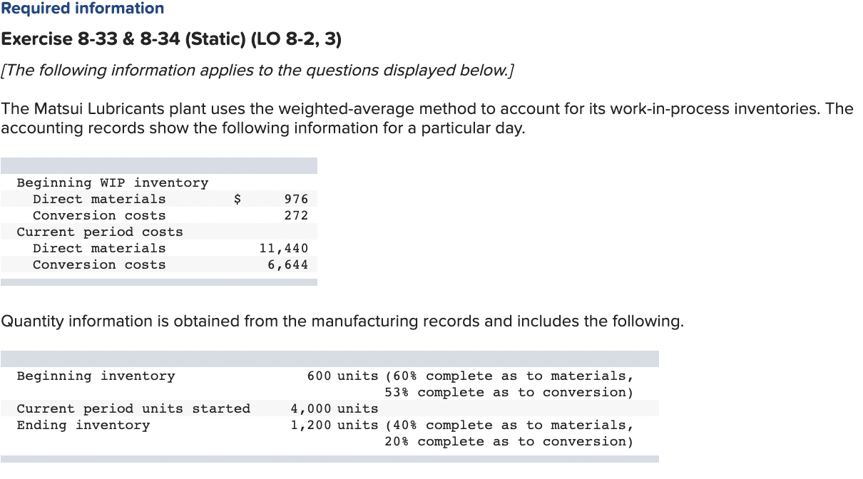 Solved Exercise 8-33 \& 8-34 (Static) (LO 8-2, 3) [The | Chegg.com