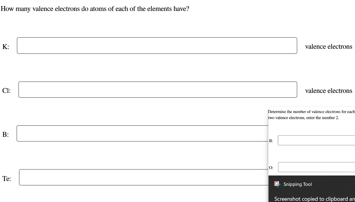 Solved Determine the number of valence electrons for eachtwo | Chegg.com