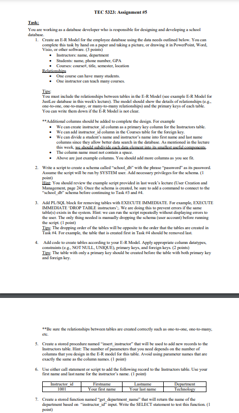 Solved Task: You are working as a database developer who is | Chegg.com