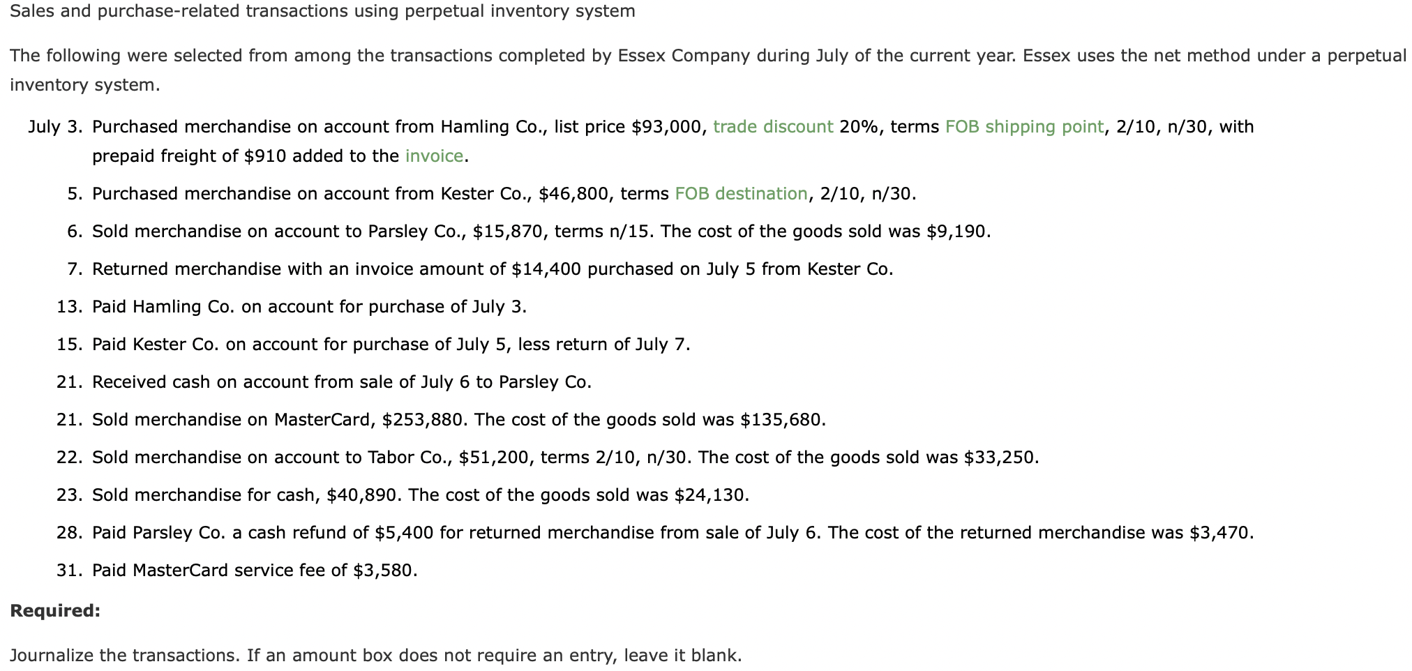 Solved Sales and purchase-related transactions using | Chegg.com