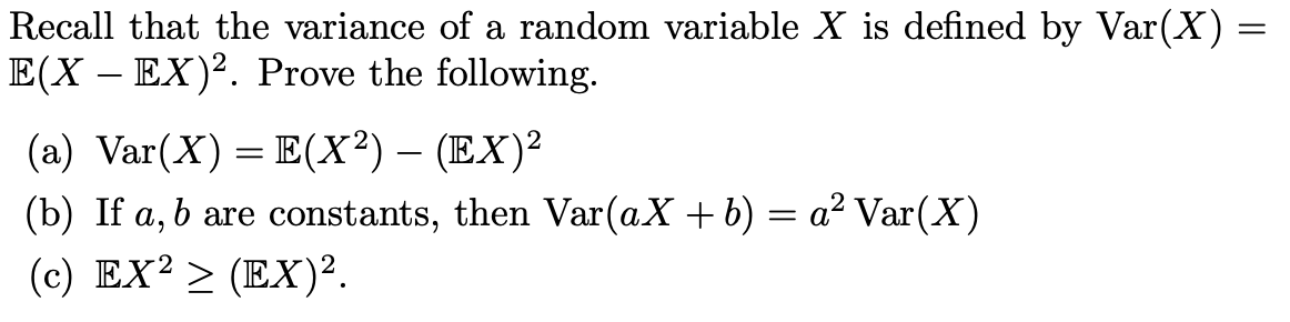 Solved Recall that the variance of a random variable X is | Chegg.com