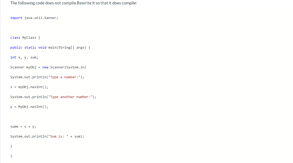 Solved import java. util. Sanner; class MyClass \{ public | Chegg.com