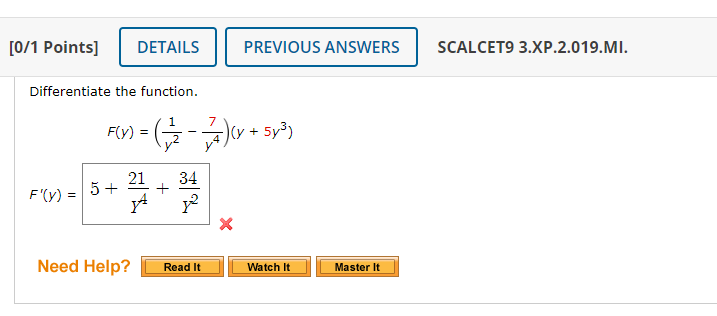 Solved [0/1 Points] Differentiate the function. | Chegg.com