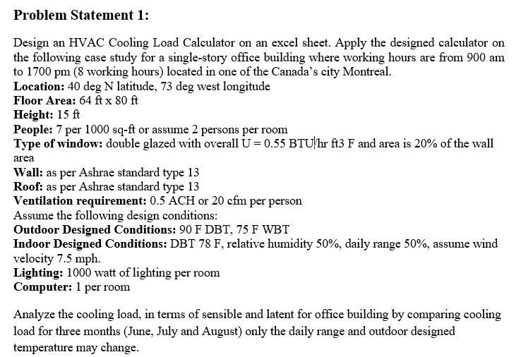 Solved Problem Statement 1: Design an HVAC Cooling Load | Chegg.com