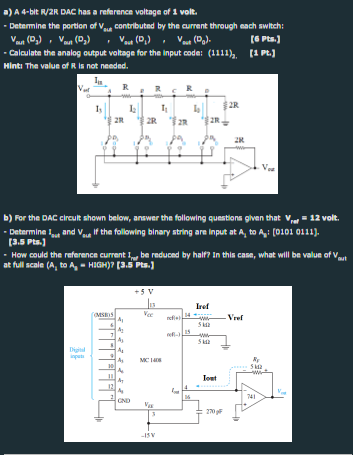 Solved a) A 4-bit R/2R DAC has a reference voltage of 1 | Chegg.com