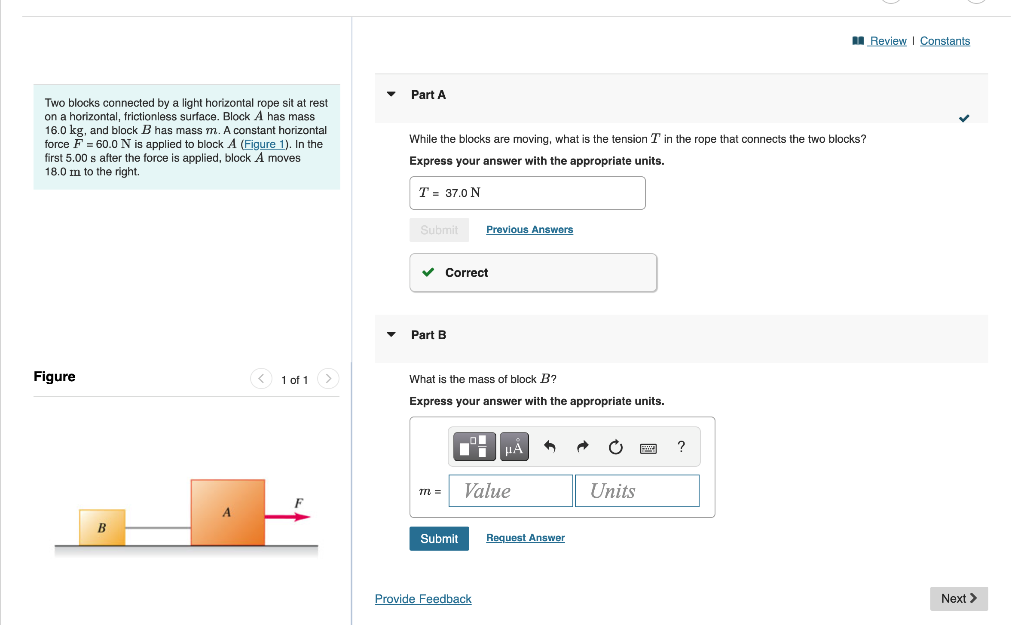 Solved Review Constants Part A Two blocks connected by a | Chegg.com