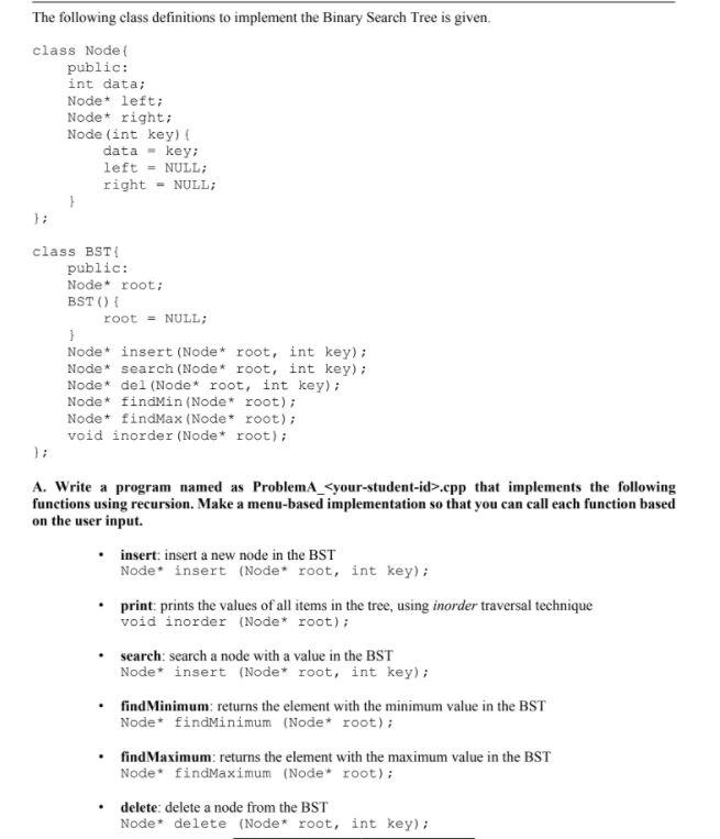 Solved The following class definitions to implement the | Chegg.com