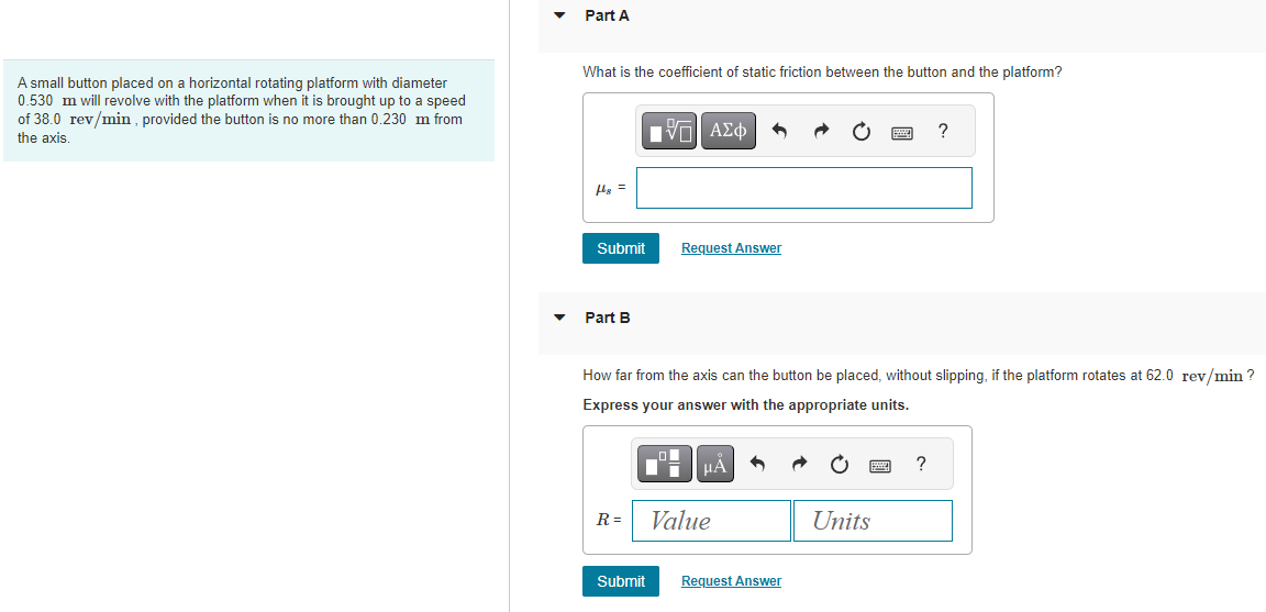 Solved A small button placed on a horizontal rotating | Chegg.com