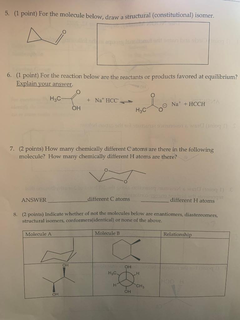 Solved 5. (1 point) For the molecule below, draw a | Chegg.com