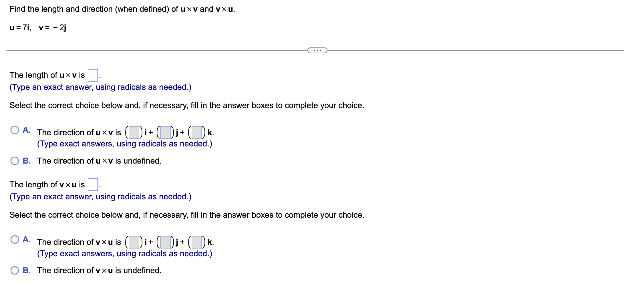 Solved Find the length and direction (when defined) of u×v | Chegg.com