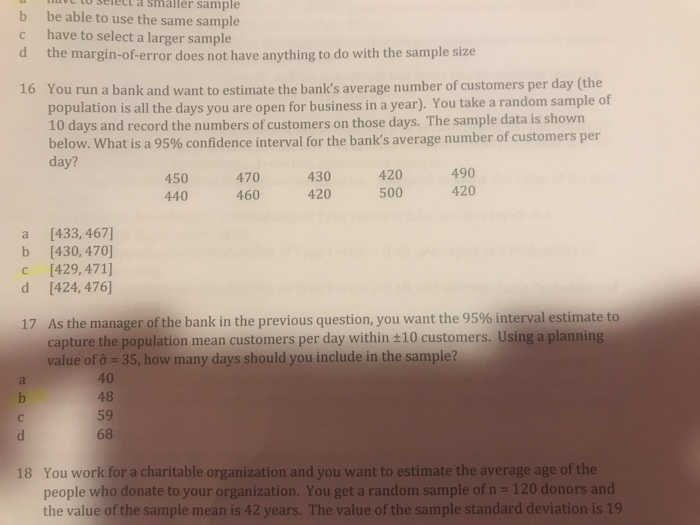 Solved vto seect a smaller sample b be able to use the same | Chegg.com