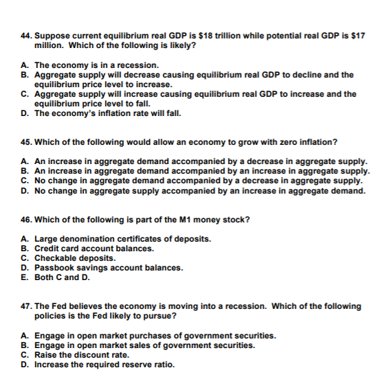 Solved 44. Suppose current equilibrium real GDP is $18 | Chegg.com