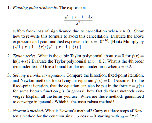 Solved 1. Floating point arithmetic. The expression suffers | Chegg.com