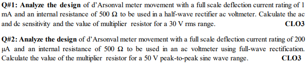 Solved Q#1: Analyze the design of d'Arsonval meter movement | Chegg.com