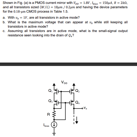 Solved Shown in Fig. (a) is a PMOS current mirror with | Chegg.com