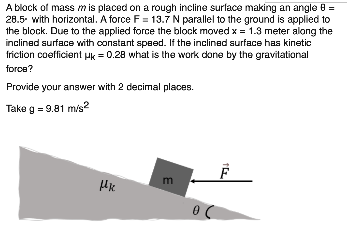Solved A block of mass m is placed on a rough incline | Chegg.com