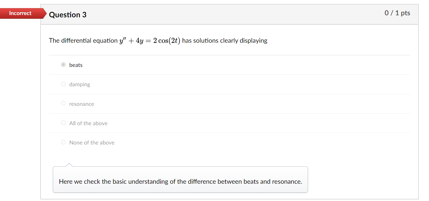 Solved The differential equation y′′+4y=2cos(2t) has | Chegg.com