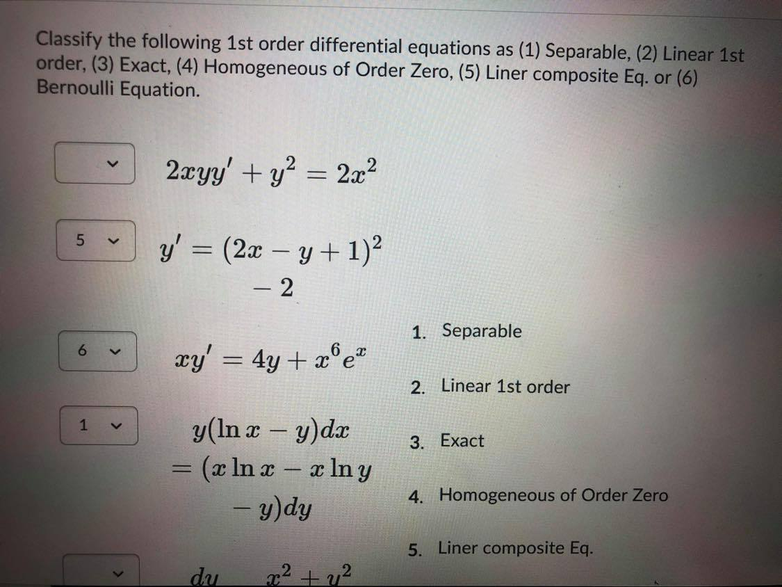 Solved Classify the following 1st order differential | Chegg.com