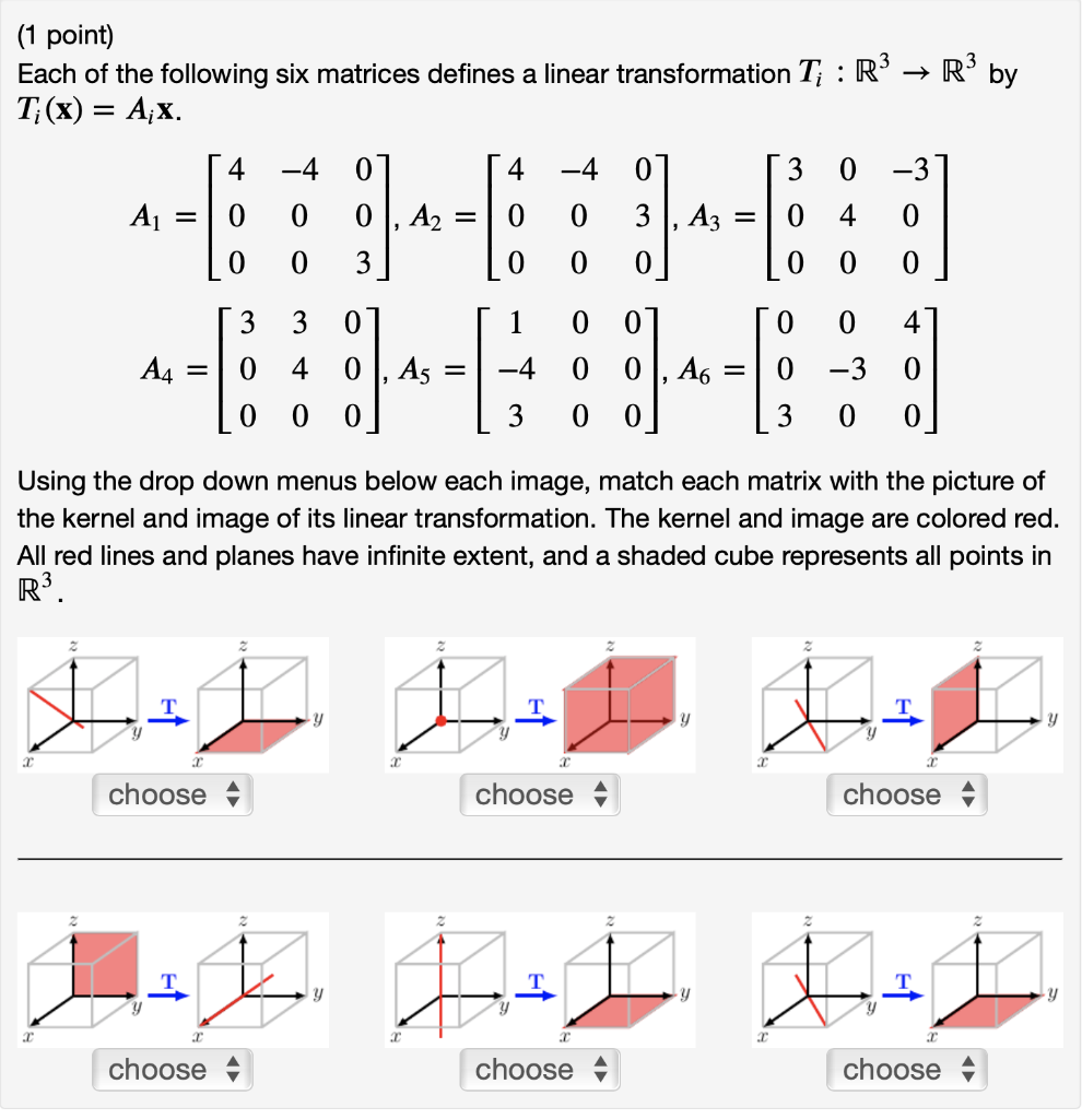 Solved (1 point) Each of the following six matrices defines | Chegg.com