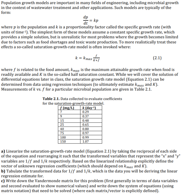 Population growth models are important in many fields | Chegg.com