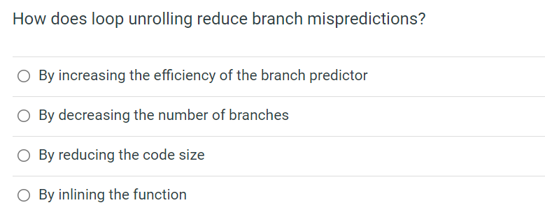 Solved How does loop unrolling reduce branch mispredictions? | Chegg.com