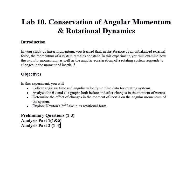 Lab 10. Conservation of Angular Momentum & Rotational | Chegg.com