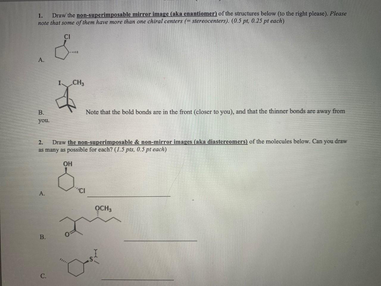 Solved 1. Draw the non-superimposable mirror image aka | Chegg.com