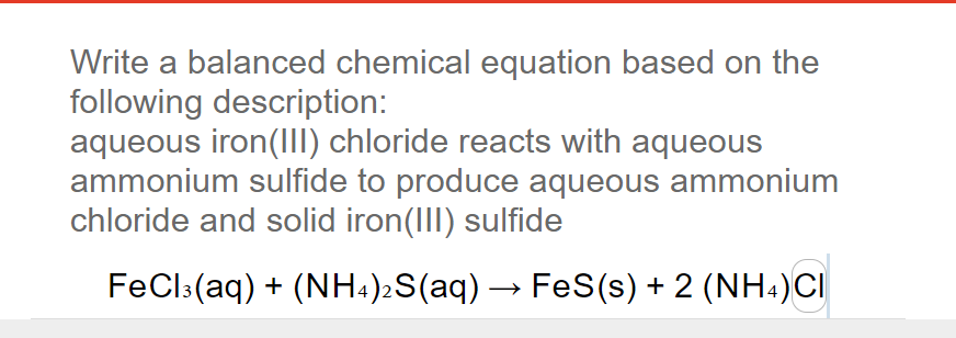 Solved Write a balanced chemical equation based on the | Chegg.com