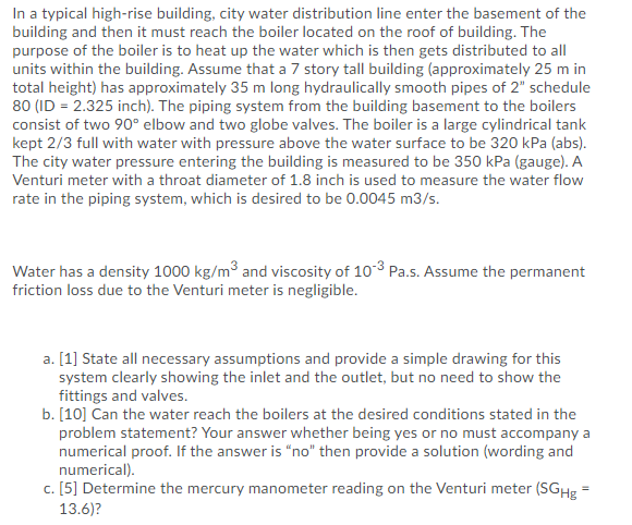 Solved In a typical high-rise building, city water | Chegg.com