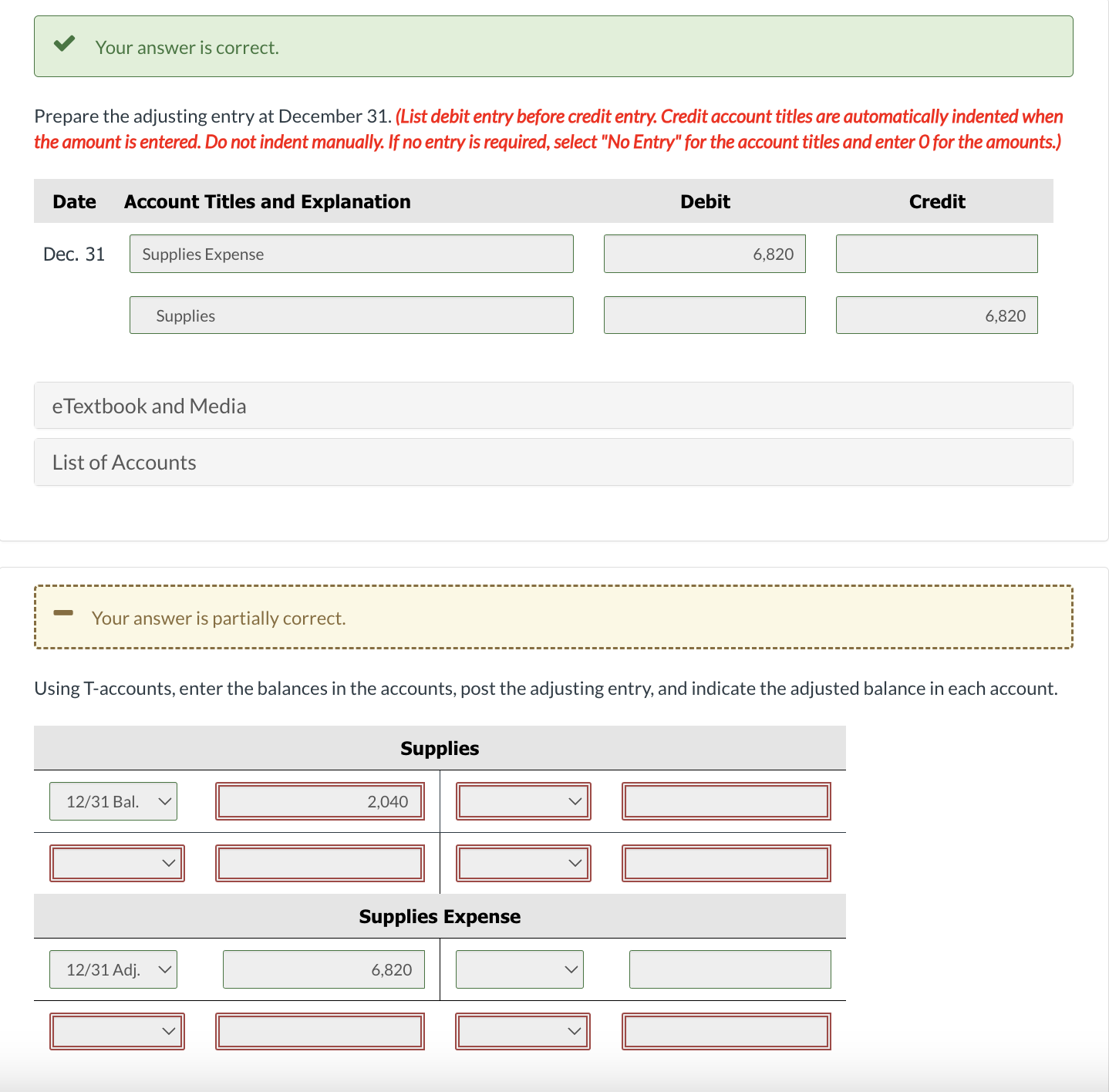 Solved Your answer is correct.Prepare the adjusting entry at | Chegg.com