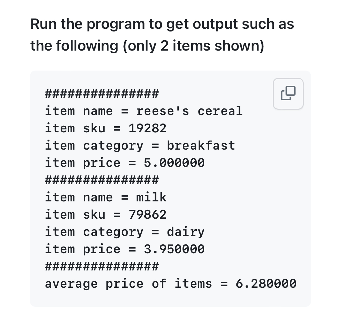 Solved 1. Include this item.h file in your main.c file to | Chegg.com