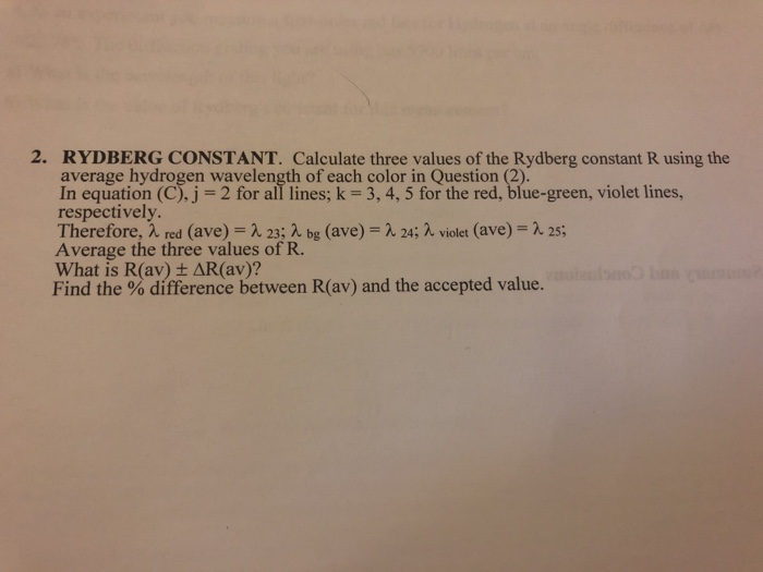2. RYDBERG CONSTANT. Calculate three values of the | Chegg.com