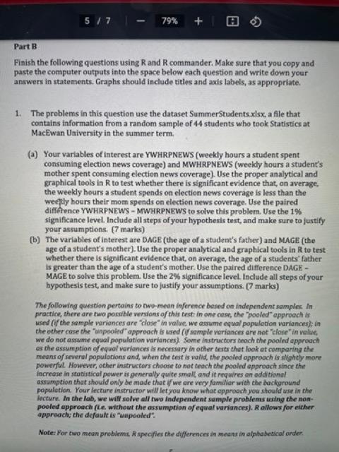 5/7 | 79% + Part B Finish the following questions | Chegg.com