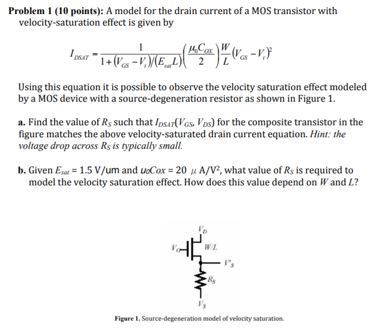Problem 1 (10 points): A model for the drain current | Chegg.com