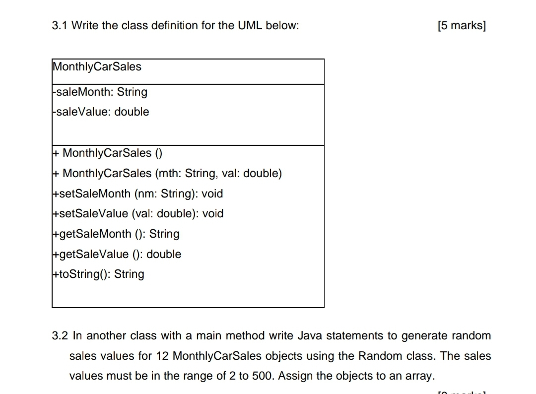Solved 3.1 Write the class definition for the UML below: [5 | Chegg.com