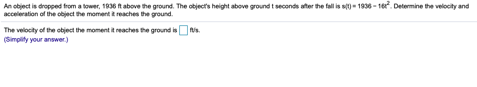 Solved An Object Is Dropped From A Tower 1936 Ft Above The