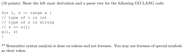 (10 points) Show the left most derivation and a parse | Chegg.com